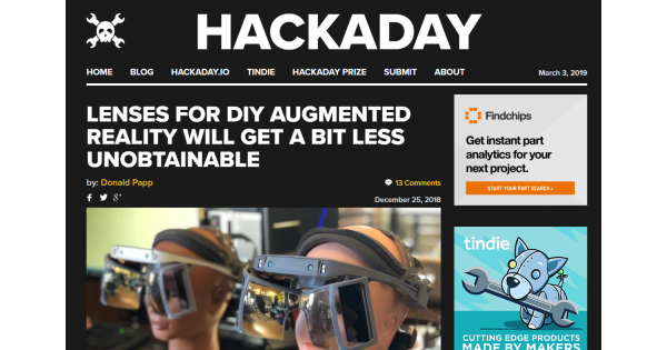 Lenses for DIY AR Headset (Hackaday)